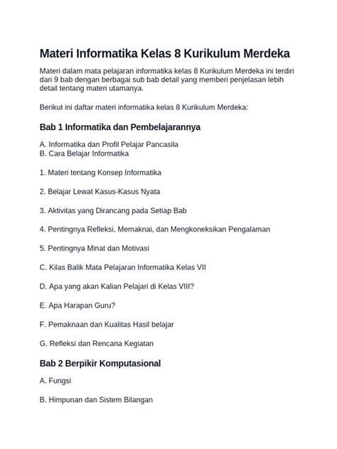 Materi Informatika Kelas 8 Kurikulum Merdeka Pdf
