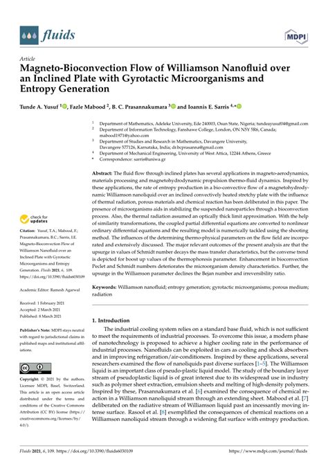 Pdf Magneto Bioconvection Flow Of Williamson Nanofluid Over An