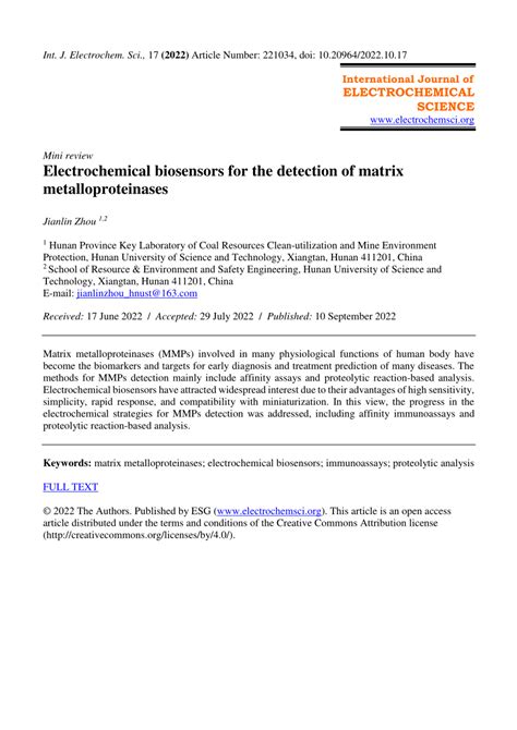 Pdf Electrochemical Biosensors For The Detection Of Matrix Metalloproteinases