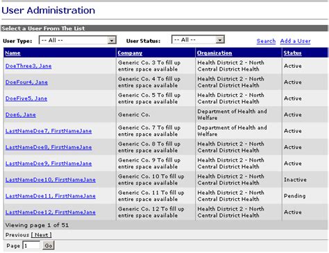 viewing the user list