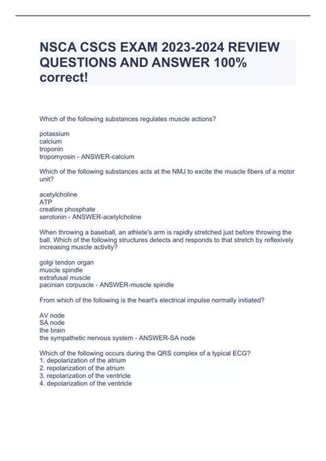 NSCA CSCS EXAM REVIEW QUESTIONS AND ANSWER 100 Correct NSCA CSCS Stuvia US