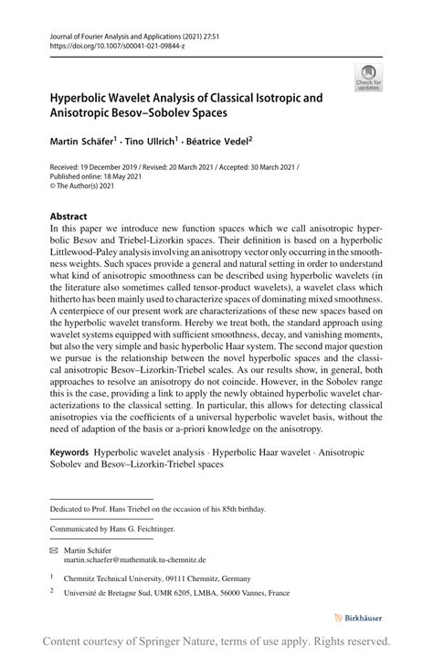 Pdf Hyperbolic Wavelet Analysis Of Classical Isotropic And Anisotropic Besov Sobolev Spaces
