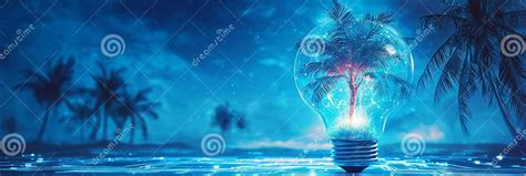 Palm Tree In A Light Bulb A Glowing Light Bulb Contains A Miniature