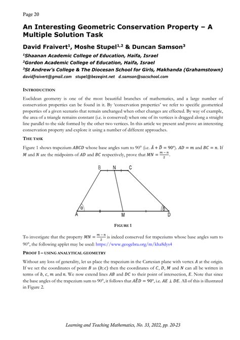 Pdf An Interesting Geometric Conservation Property A Multiple Solution Task