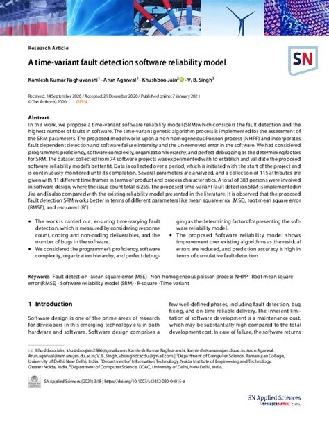 pdf a time variant fault detection software reliability model