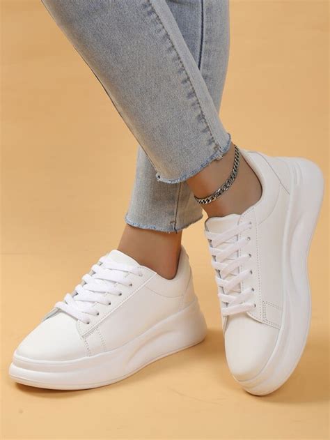 Zapatos De Skate Minimalistas Blancos Con Cordones En La Parte Delantera Para Mujer Zapatillas