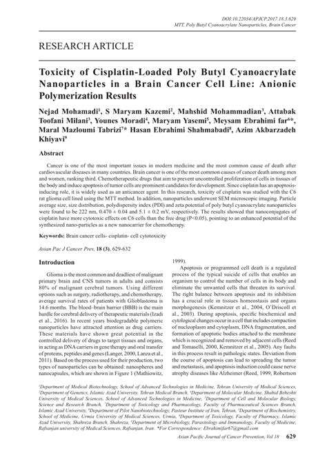 Pdf Toxicity Of Cisplatin Loaded Poly Butyl Cyanoacrylate Nanoparticles In A Brain Cancer Cell
