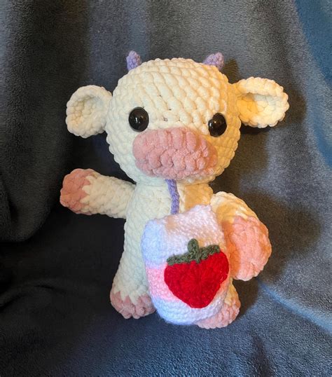 Crochet Strawberry Cow Plushie Made To Order Etsy