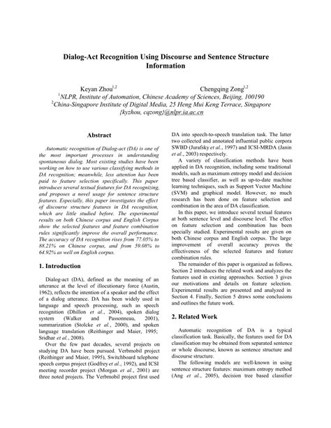 Pdf Dialog Act Recognition Using Discourse And Sentence Structure Information