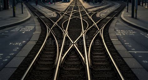 Intersecting Railroad Tracks Convergence Creates A Junction And