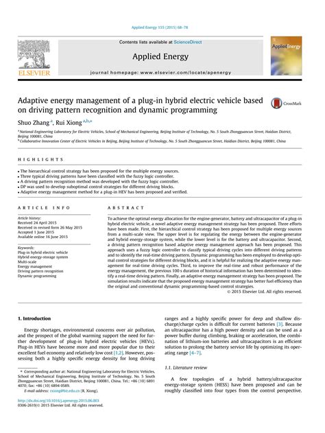 SOLUTION Adaptive Energy Management Of A Plug In Hybrid Electric Vehicle Applied Studypool