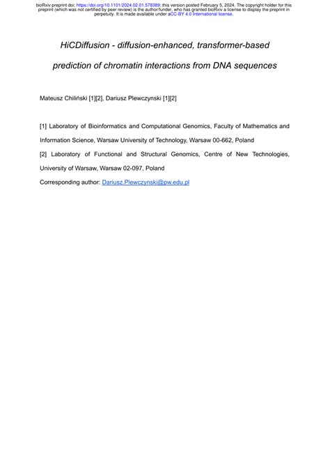 Pdf Hicdiffusion Diffusion Enhanced Transformer Based Prediction