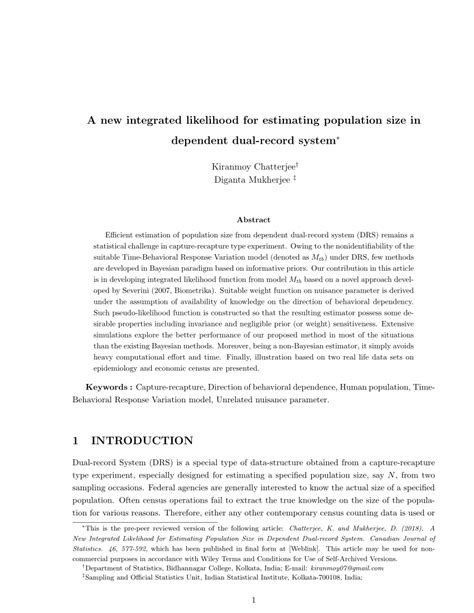 Pdf A New Integrated Likelihood For Estimating Population Size In Dependent Dual‐record System