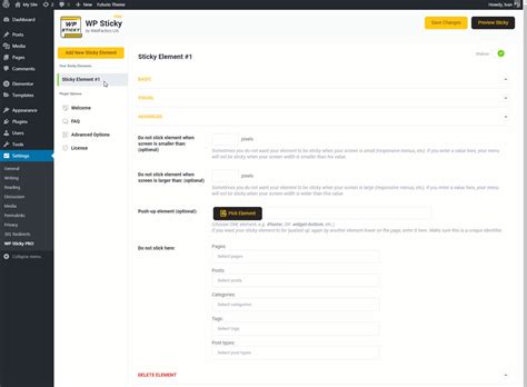 Advanced Settings WP Sticky