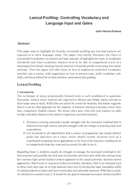 Pdf Lexical Profiling Controlling Vocabulary And Language Input And