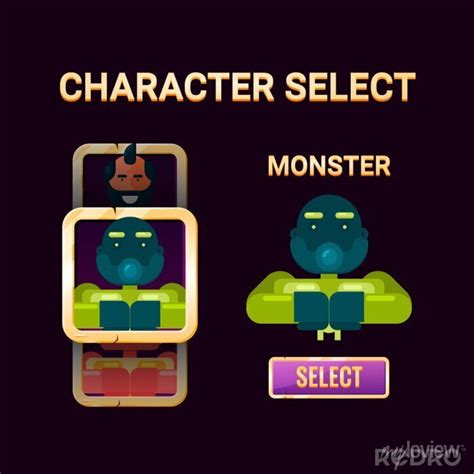 Game Ui Character Selection Pop Up With Golden Border For 2d • Wall Stickers Web Text Template