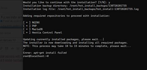 error installing on debian 10 install and set up hestia control panel