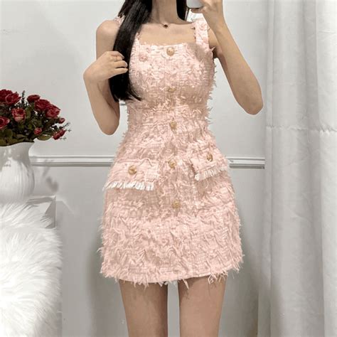 최저가 [러블리 데이크룩] 수술 트위드 금장 바비라인 미니 원피스 에이블리