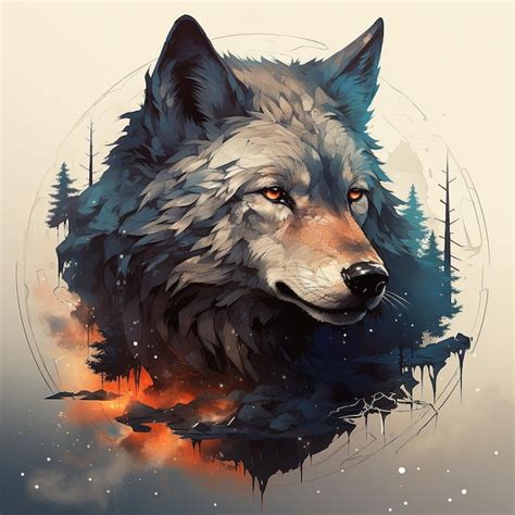 늑대 머리 그림 프리미엄 벡터