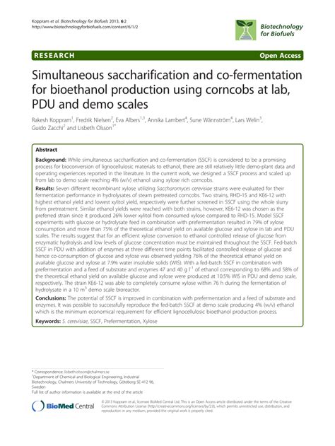 Pdf Simultaneous Saccharification And Co Fermentation For Bioethanol