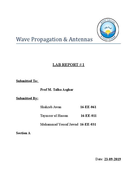 Wave Propagation And Antennas Lab Report 1 Pdf Transmitter Microwave