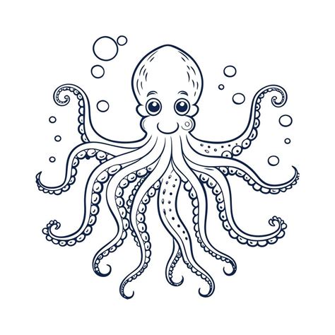 Happy Octopus Line Art 56628972 Vector Art At Vecteezy