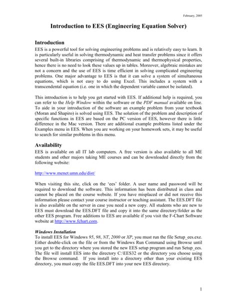Ees Software Introduction Engineering Equation Solver Guide