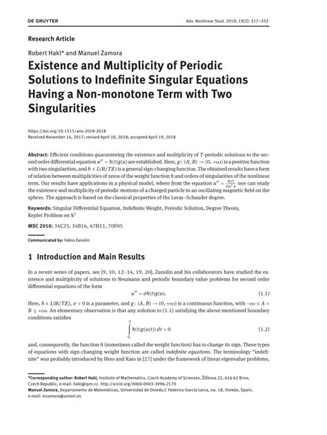 Pdf Existence And Multiplicity Of Periodic Solutions To Indefinite