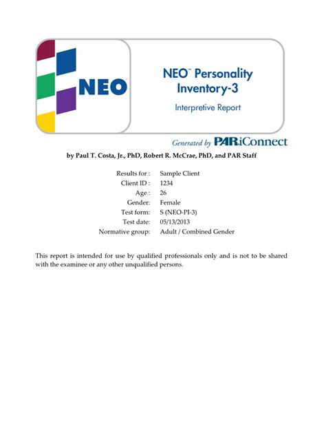 Sample Neo Pi 3 Pariconnect Interpretive Report Docslib