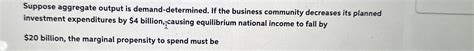 Solved Suppose Aggregate Output Is Demand Determined If The