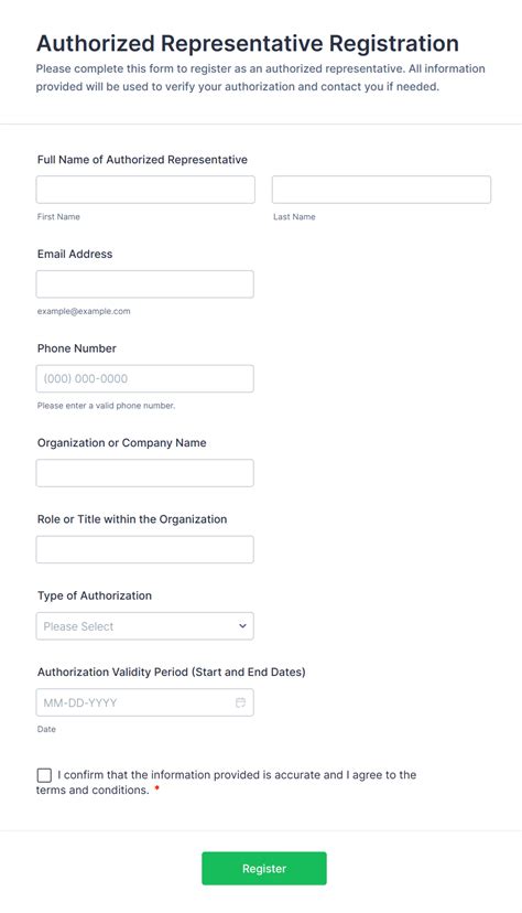 Authorized Representative Registration Form Template Jotform