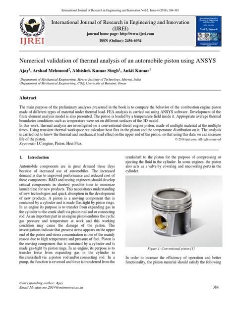 Numerical Validation Of Thermal Analysis Of An Automobile Piston Using