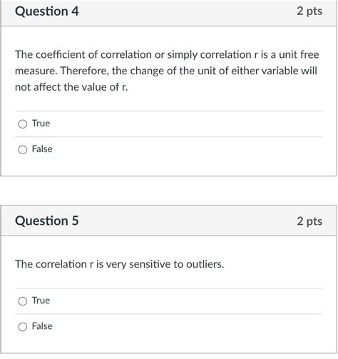 Solved Question 4 2 Pts The Coefficient Of Correlation Or