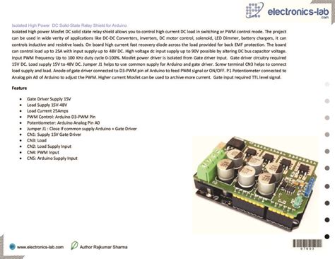 Isolated High Power DC Solid State Relay Shield For Arduino Electronics Lab