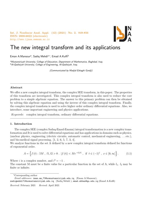 Pdf The New Integral Transform And Its Applications