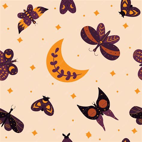 Premium Vector Seamless Pattern With Celestial Butterfly Stock