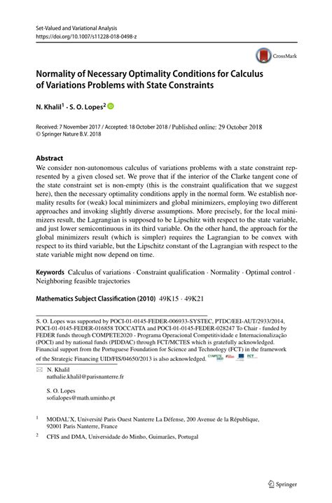 Pdf Normality Of Necessary Optimality Conditions For Calculus Of