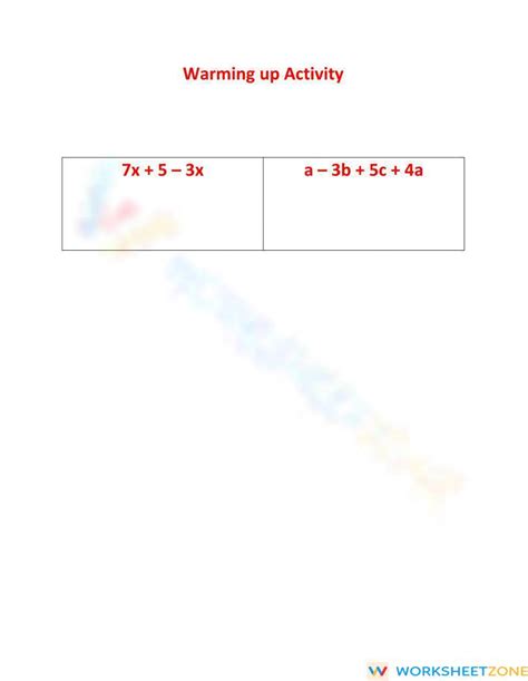 Combing Like Terms Worksheet