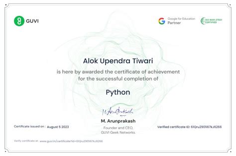 alok tiwari on linkedin had recently completed the certification