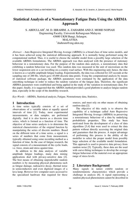 Pdf Statistical Analysis Of A Nonstationary Fatigue Data Using The Arima Approach