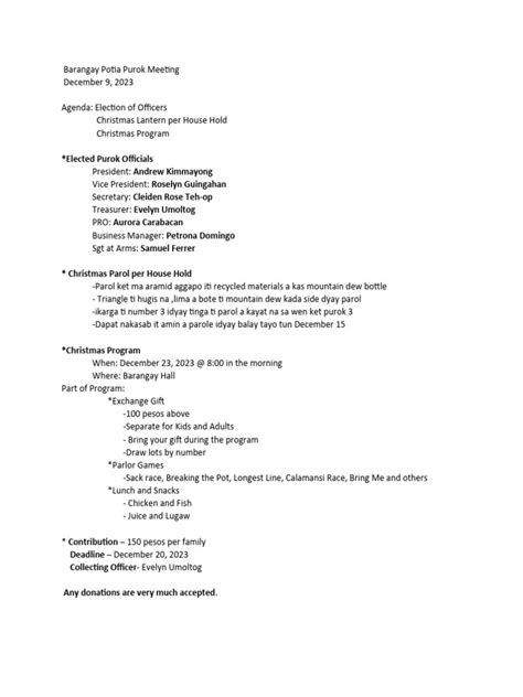 Barangay Potia Purok Meeting Pdf