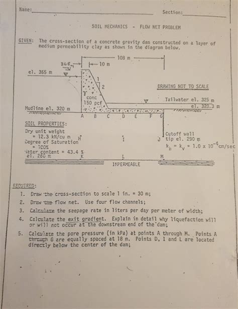 Solved Name Section SOIL MECHANICS FLOW NET PROBLEM GIVEN Chegg Com