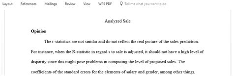 analyzing sales using regression model exacthomework