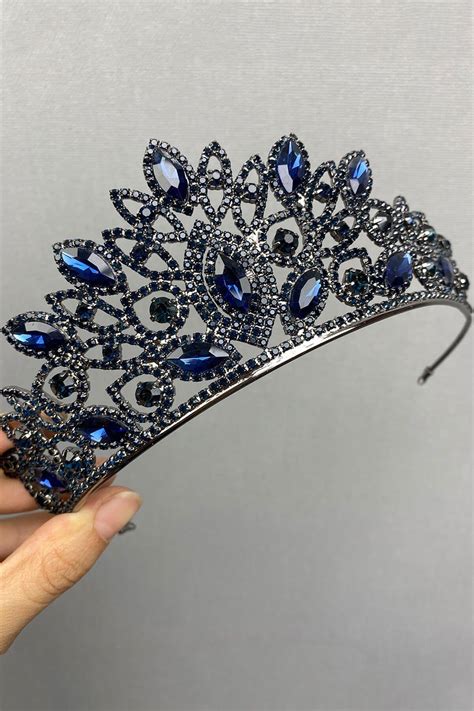 Baroque Navy Blue Victorian Crown Navy Blue Tiara Royalty Crown Anna