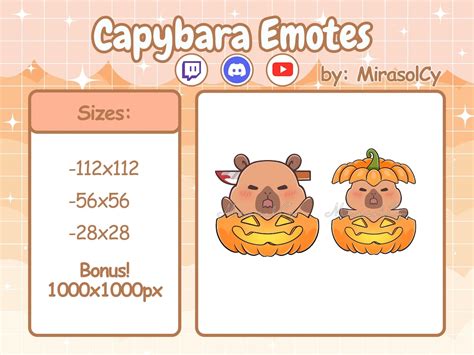 Capybara Emote Kawaii Jack O Lantern Halloween Twitch Emotes Spooky Surprise Discord Emote