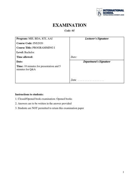 Ins2020 Programming I Year 2022 Pdf Programming Computer Program