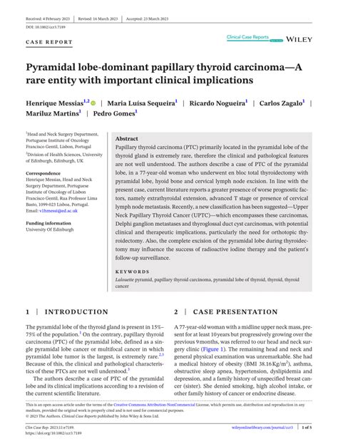 Pdf Pyramidal Lobe‐dominant Papillary Thyroid Carcinoma—a Rare Entity With Important Clinical