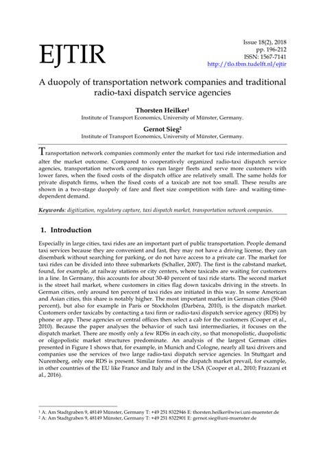 Pdf A Duopoly Of Transportation Network Companies And Traditional