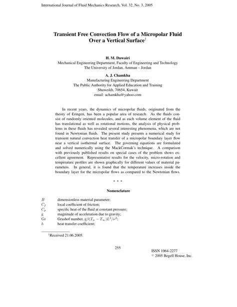 Pdf Transient Free Convection Flow Of A Micropolar Fluid Over A Vertical Surface