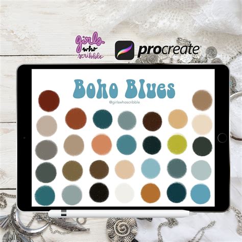 Procreate Boho Color Palette Procreate Boho Blue Palette Boho Color Swatches Procreate